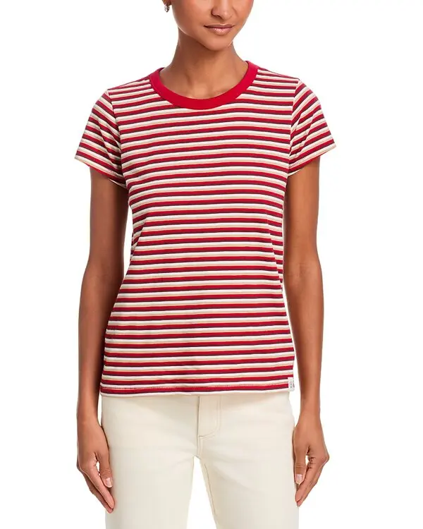 Rag & Bone Slub Striped Tee - Red Beige Multi