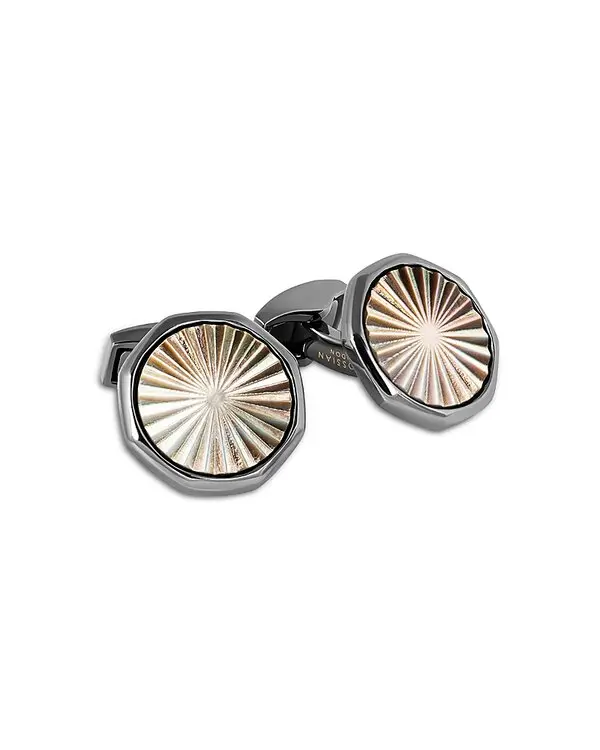 Tateossian Sunbursts Gunmetal Plated & Mother Of Pearl Cufflinks - Grey