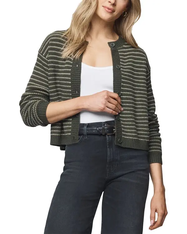 Splendid Amber Stripe Crop Cardigan - Green Spruce