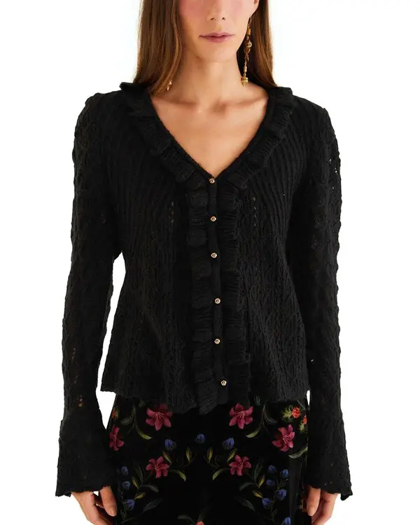 Farm Rio Lace Stitch Ruffle Cardigan