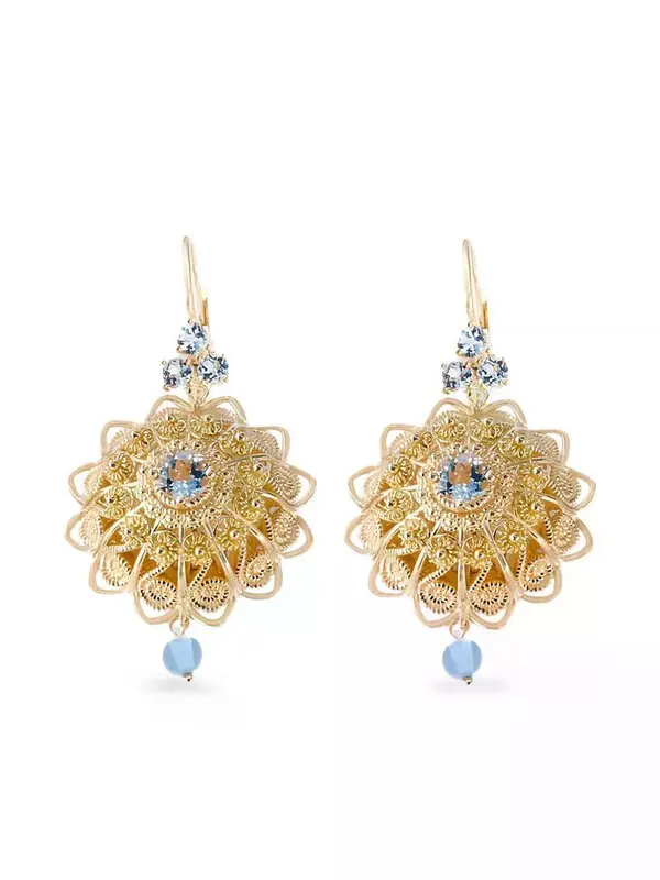 Dolce & Gabbana 18k Yellow Filigree Aquamarine Earrings - Gold