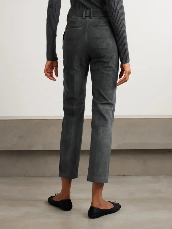 JOSEPH Coleman Stretch-suede Slim-leg Pants - Gray