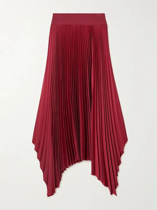 JOSEPH Ade Asymmetric Recycled Plissé-crepe Midi Skirt - Red