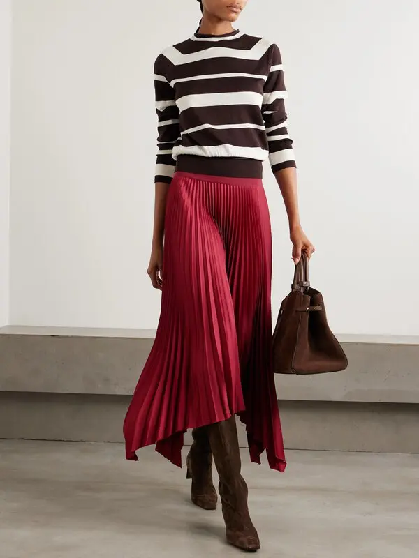JOSEPH Ade Asymmetric Recycled Plissé-crepe Midi Skirt - Red
