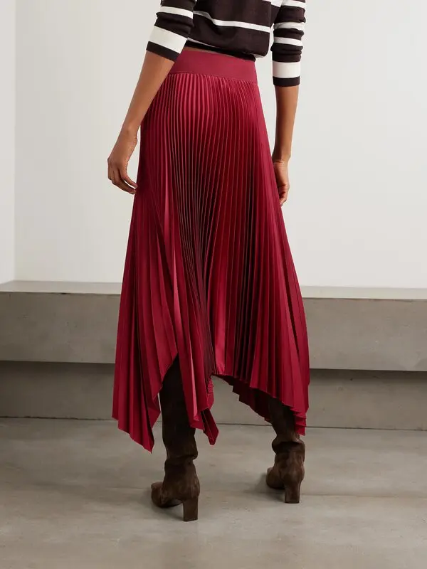JOSEPH Ade Asymmetric Recycled Plissé-crepe Midi Skirt - Red
