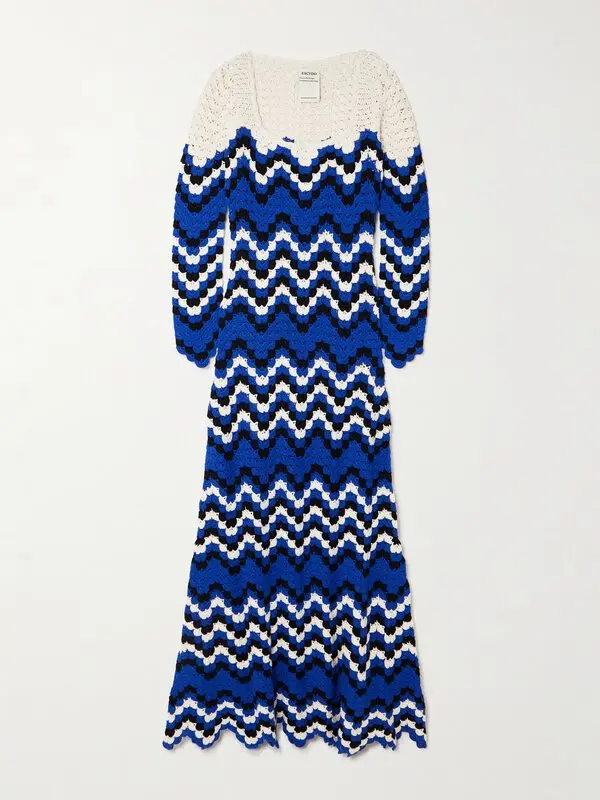 Escvdo Sumac Scalloped Crocheted Cotton Midi Dress - Multi