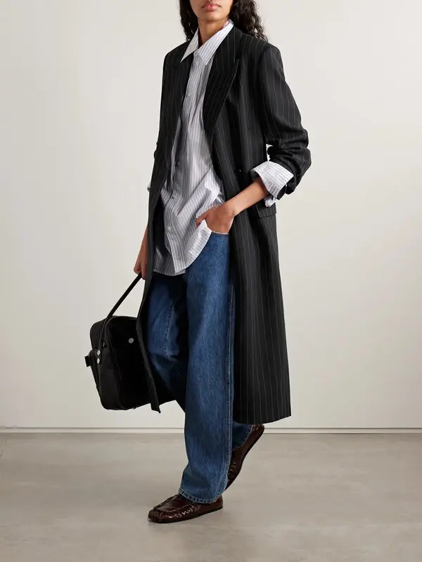 Acne Studios Belted Pinstriped Wool Coat