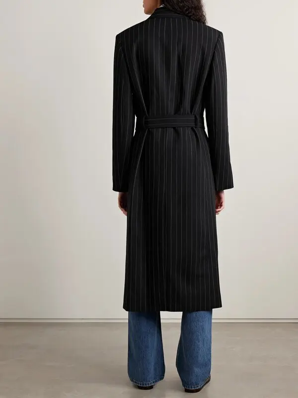 Acne Studios Belted Pinstriped Wool Coat