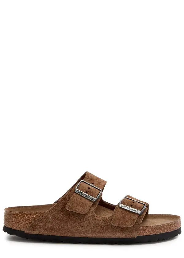 BIRKENSTOCK Arizona Suede Sliders With Adjustable Buckles - Brown