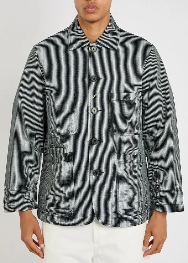 Universal Works Hickory Striped Cotton Overshirt - Grey