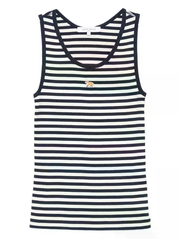 Maison Kitsuné Striped Fox-embroidered Top