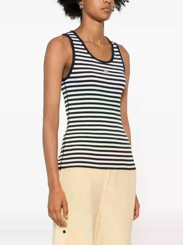 Maison Kitsuné Striped Fox-embroidered Top