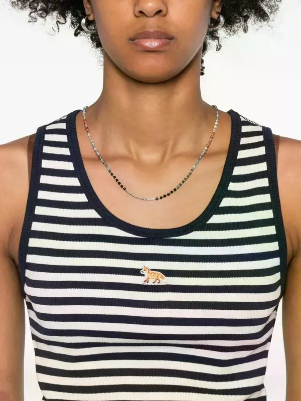 Maison Kitsuné Striped Fox-embroidered Top