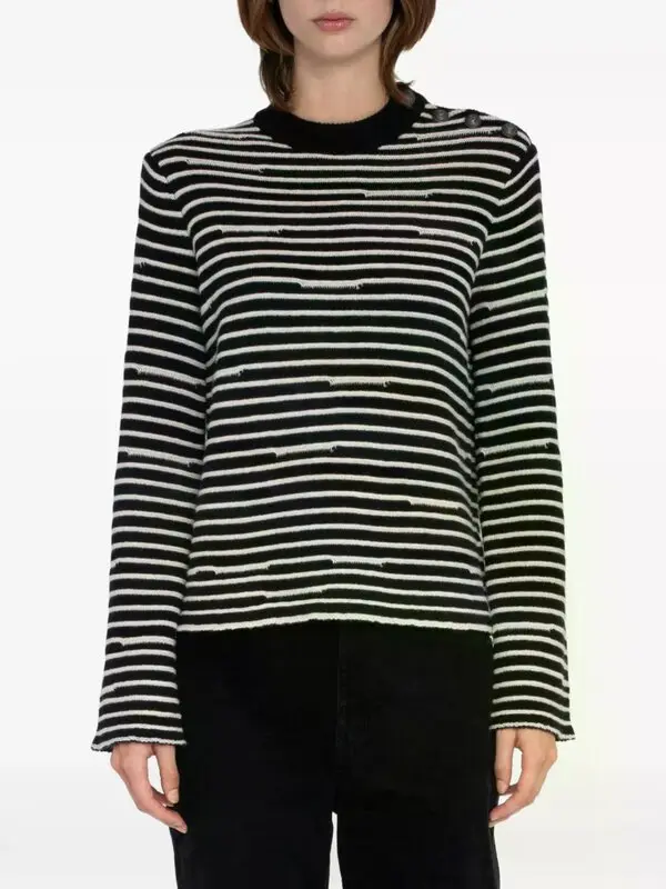 Zadig&Voltaire Spiky Striped Button-detailed Wool-cashmere Blend Sweater - Black