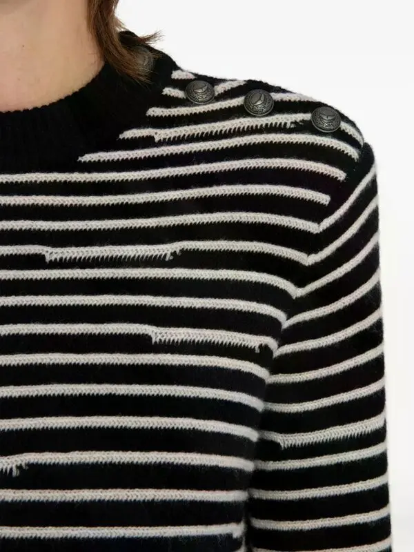 Zadig&Voltaire Spiky Striped Button-detailed Wool-cashmere Blend Sweater - Black