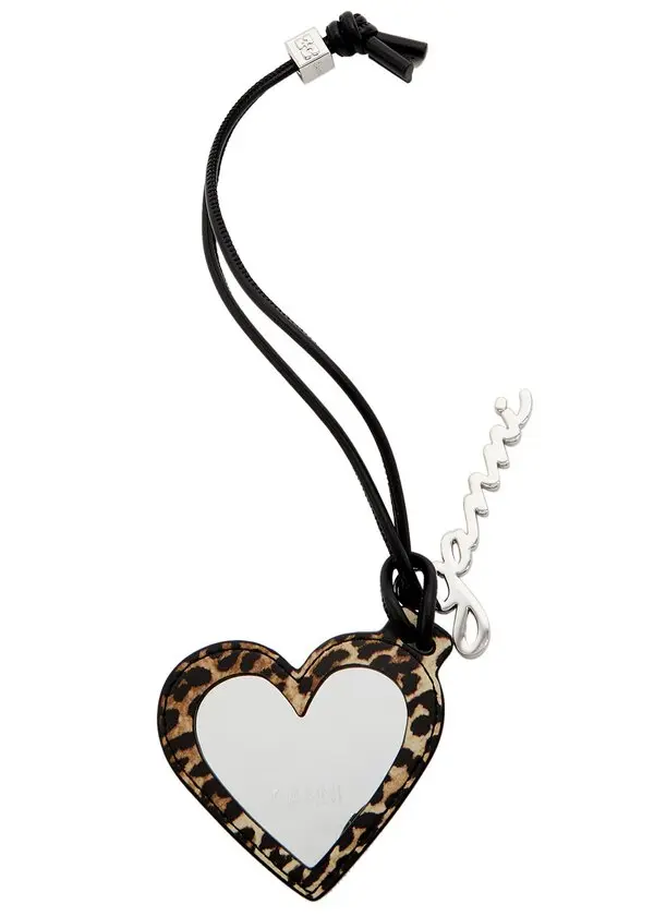 GANNI Bou Heart Mirror Leather Keyring - Leopard
