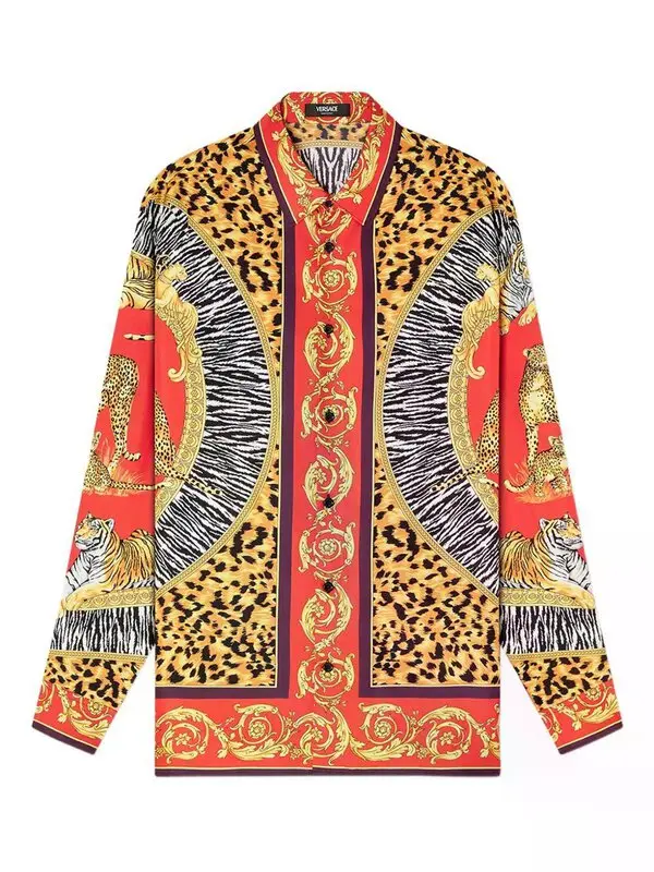 Versace Wild Cats Printed Silk Shirt