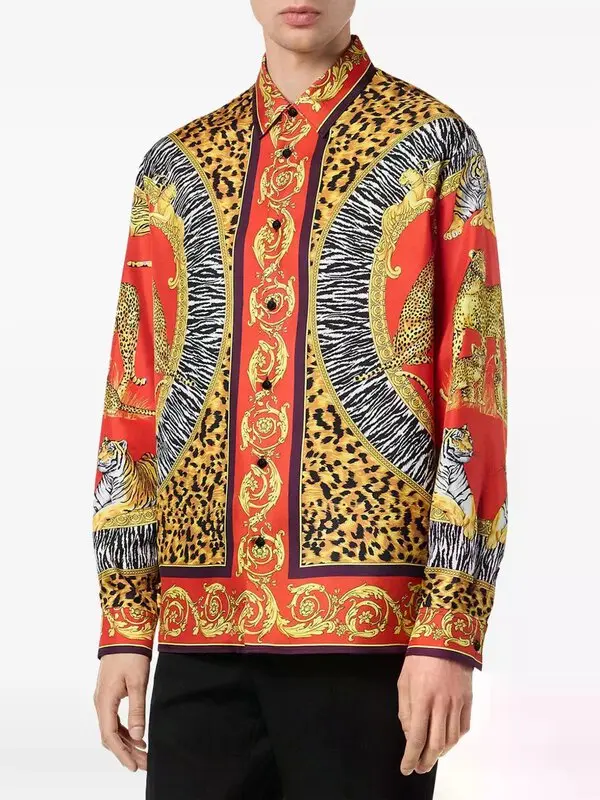Versace Wild Cats Printed Silk Shirt