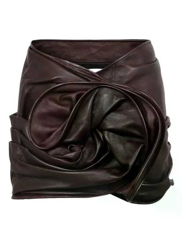 Magda Butrym Rose-draped Leather Mini Skirt - Brown