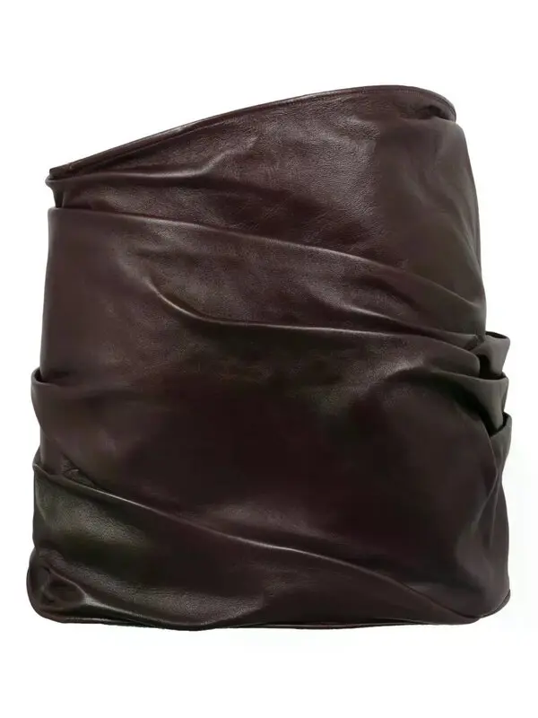 Magda Butrym Rose-draped Leather Mini Skirt - Brown
