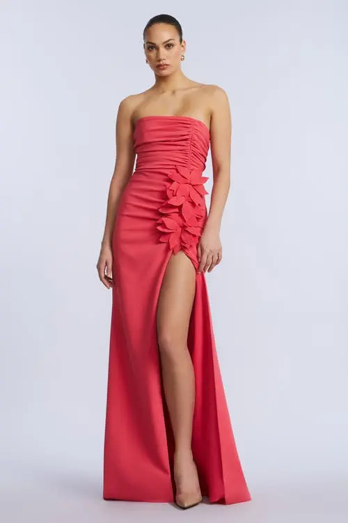 Bcbgmaxazria Strapless Flower Detail Gown