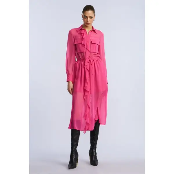 Bcbgmaxazria Solid Ruffle Shirt Dress