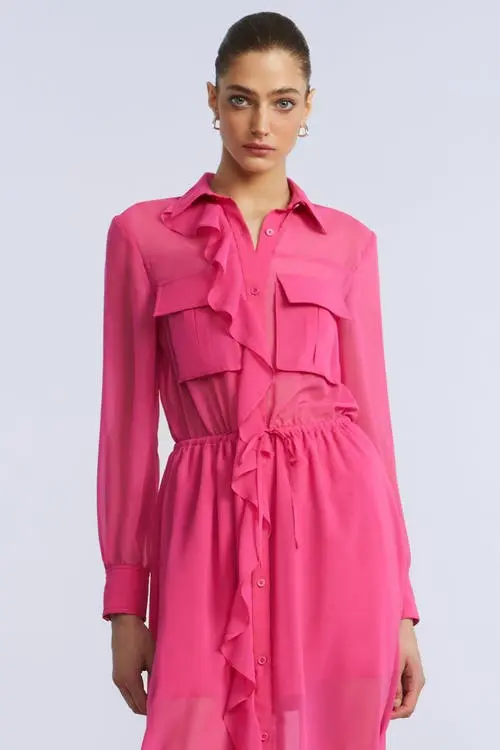 Bcbgmaxazria Solid Ruffle Shirt Dress