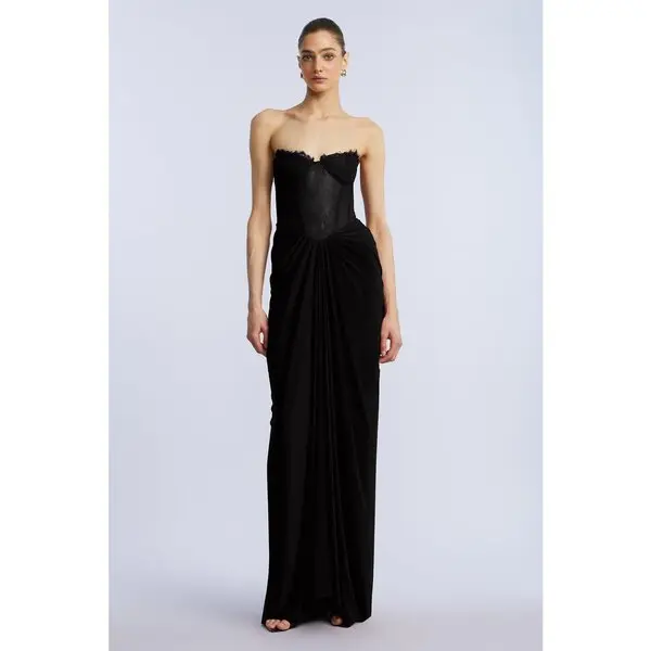 Bcbgmaxazria Strapless Lace & Draped Jersey Gown - Black