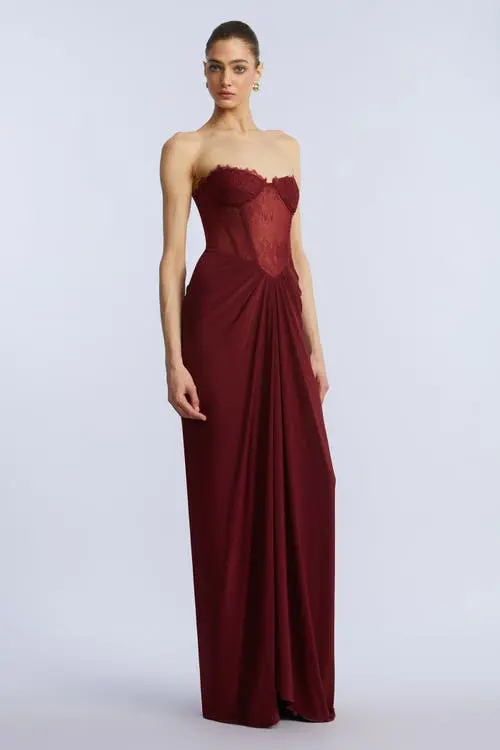 Bcbgmaxazria Lace And Jersey Strapless Gown - Cabernet
