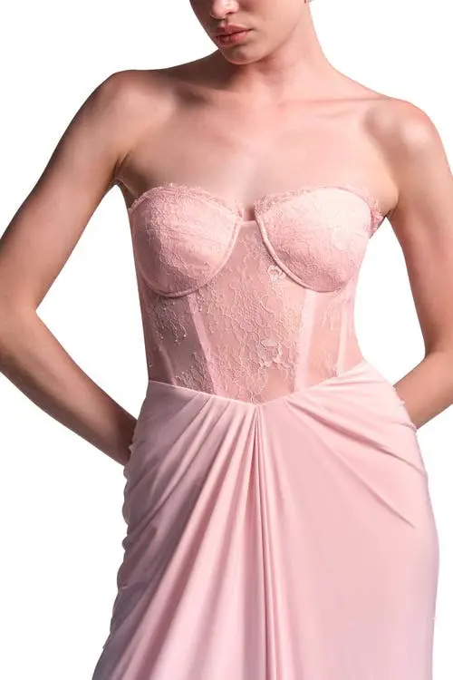 Bcbgmaxazria Strapless Lace Corset Gown - Pink