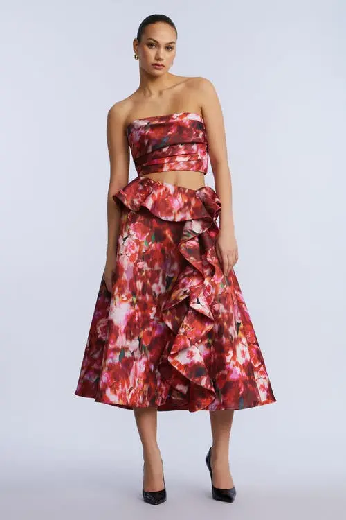 Bcbgmaxazria Printed Cascade Midi Skirt