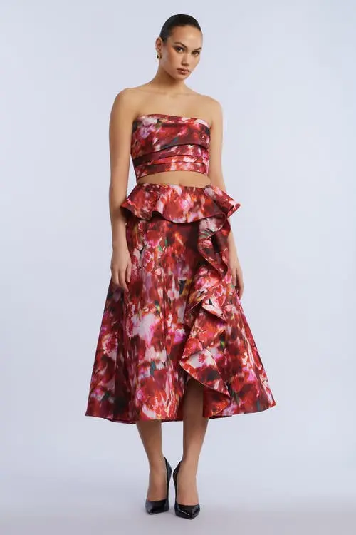 Bcbgmaxazria Printed Cascade Midi Skirt