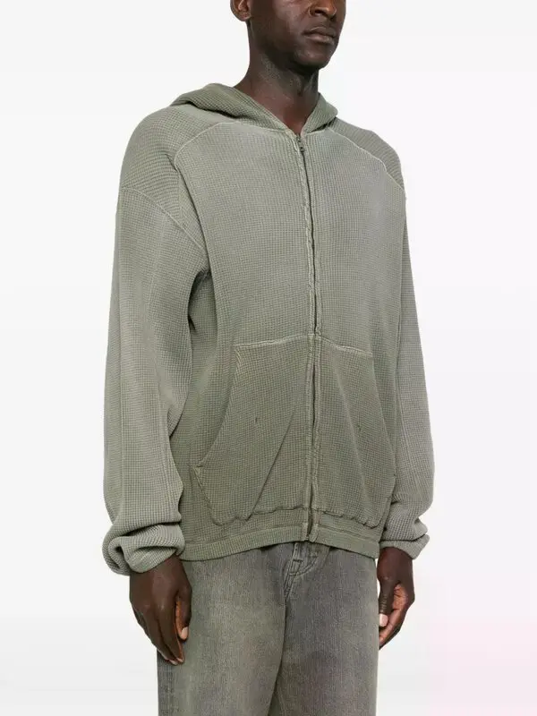 ROA Waffle-texture Zip-up Hoodie