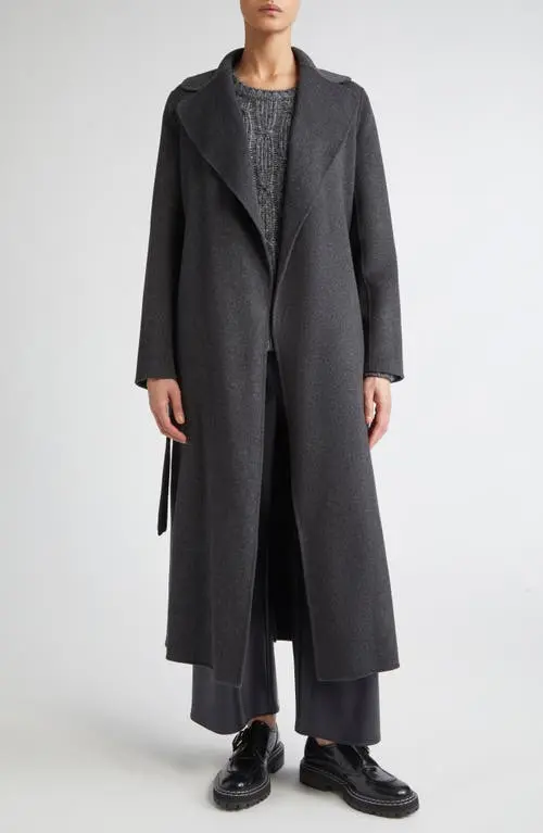 Max Mara Poldo Belted Virgin Wool Long Wrap Coat - Dark Grey