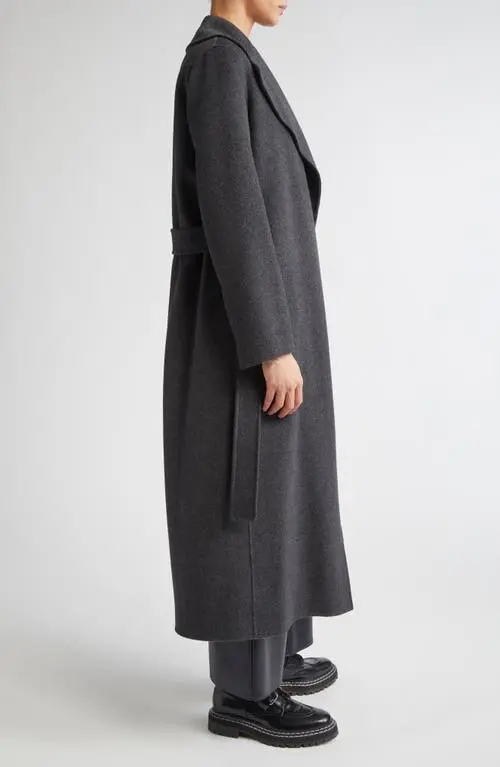 Max Mara Poldo Belted Virgin Wool Long Wrap Coat - Dark Grey