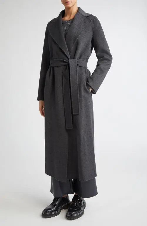 Max Mara Poldo Belted Virgin Wool Long Wrap Coat - Dark Grey