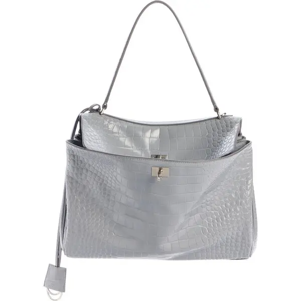Balenciaga Medium Rodeo Croc-embossed Handbag - 1142 Cloud Grey