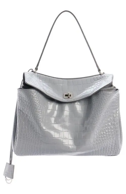 Balenciaga Medium Rodeo Croc-embossed Handbag - 1142 Cloud Grey