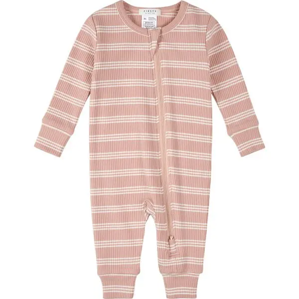 PETIT LEM Stripe Rib One-piece Pajamas - Pink