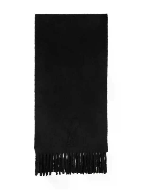 AMI Paris De Coeur Embossed Wool Scarf - Black