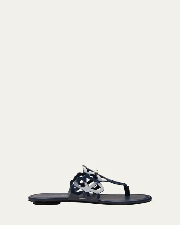 STUART WEITZMAN Jasmine Patent Cutout Thong Sandals - Blue