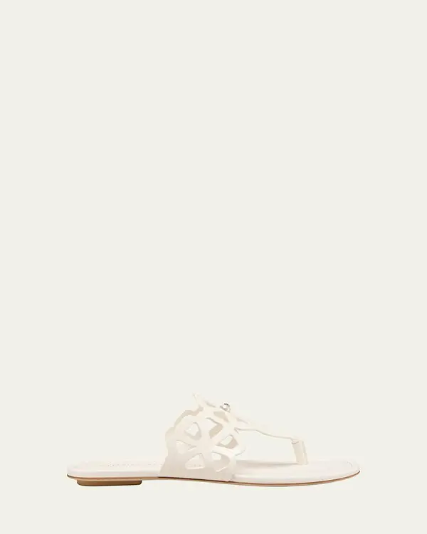 STUART WEITZMAN Jasmine Patent Cutout Thong Sandals - Cream
