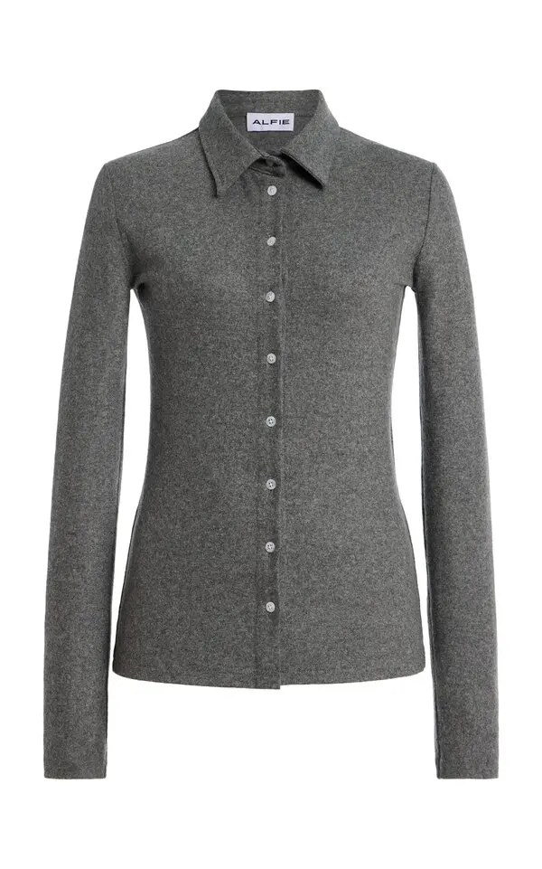 ALFIE Knit Polo Top - Grey