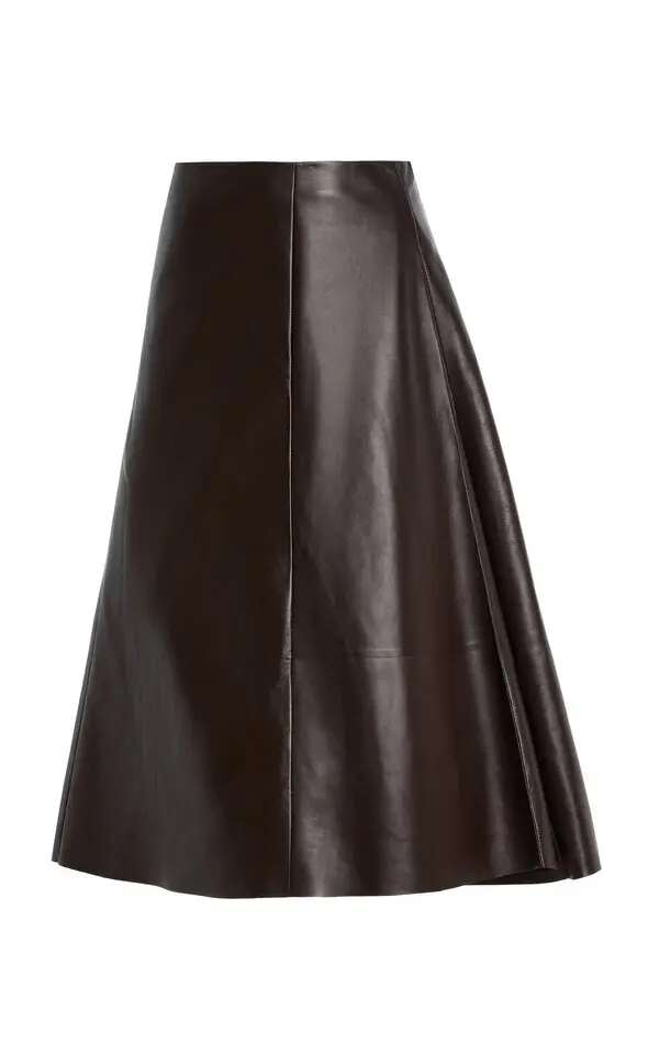 THE ROW Hedora Nappa Leather Midi Skirt - Brown