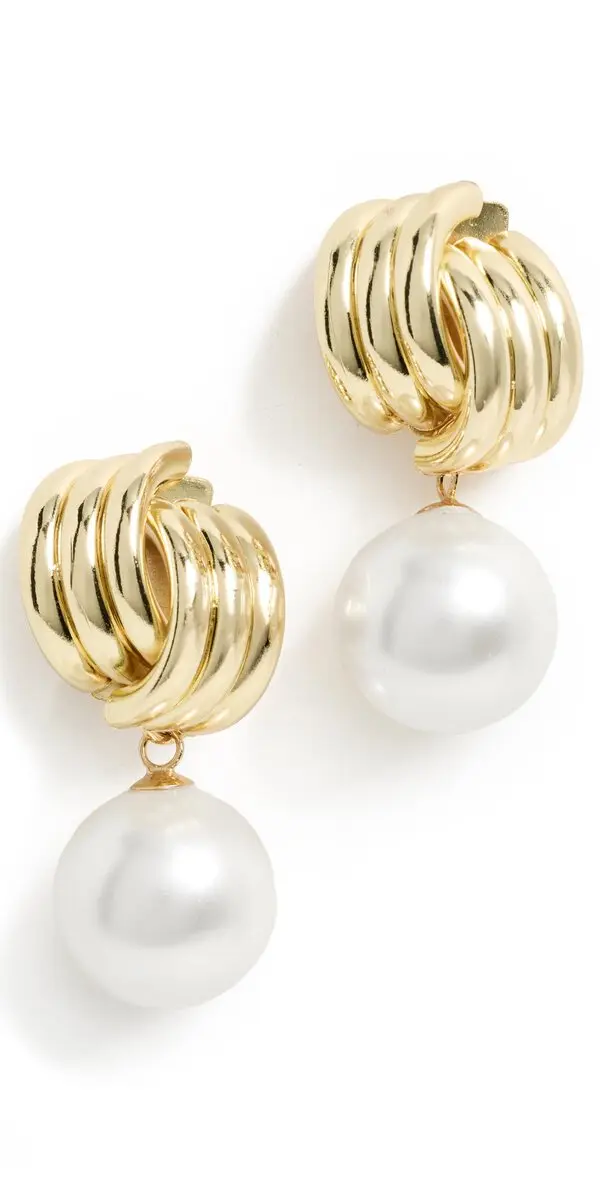 Shashi Knot Pearl Drop Earrings - Gold/pearl