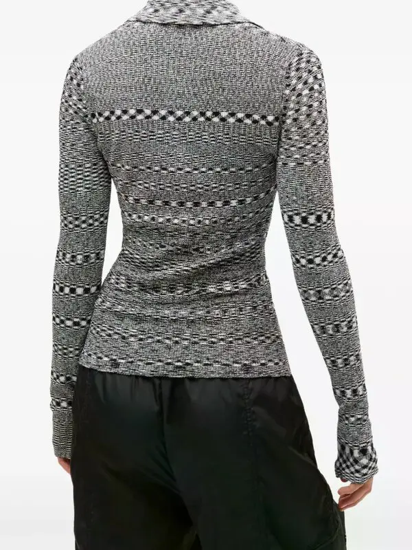 GANNI Space-dye Check Polo Neck Top
