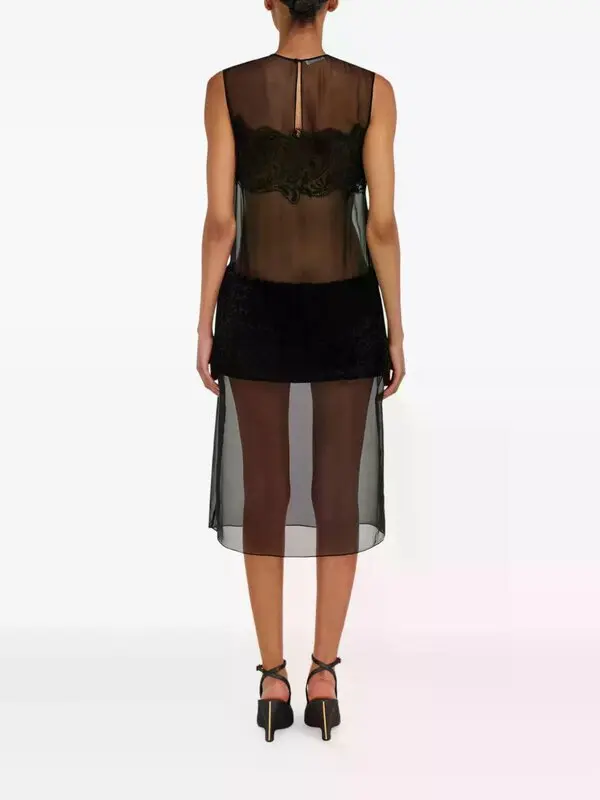 FERRAGAMO Lace And Shearling Panel Midi Dress