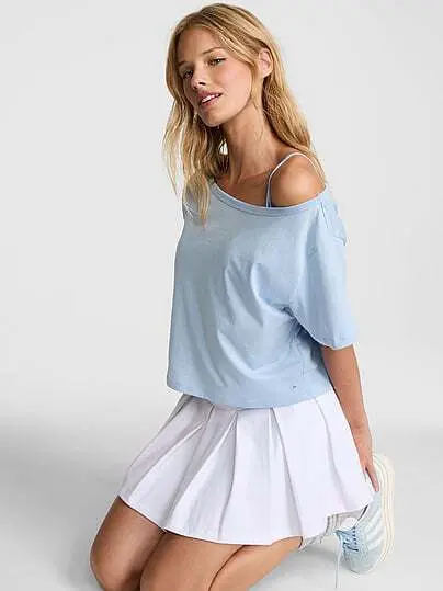 Pink Slouchy Cropped Sleepshirt - Blue