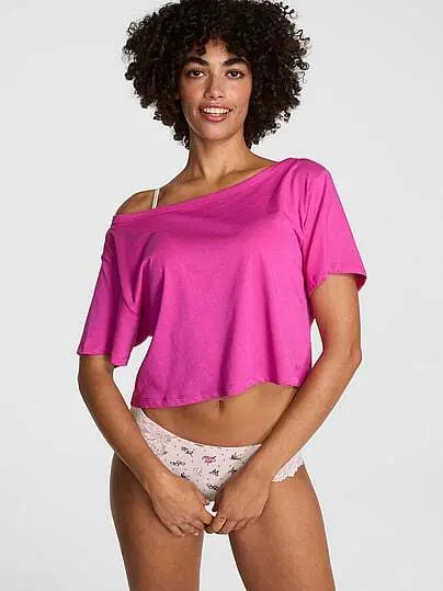 Pink Slouchy Cropped Sleepshirt - Pink