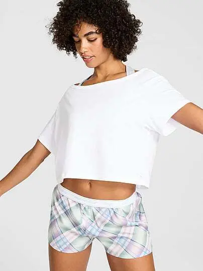 Pink Slouchy Cropped Sleepshirt - White,ivory